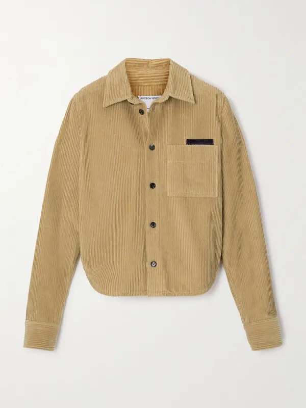 Bottega Veneta Leather-trimmed Cotton-corduroy Shirt - Neutrals