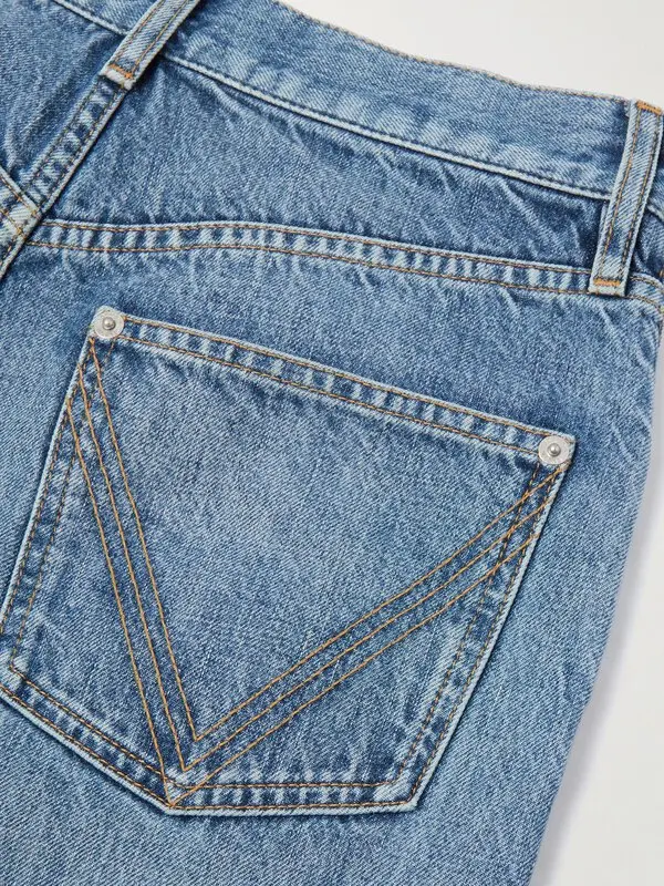 Bottega Veneta Suede-trimmed High-rise Straight-leg Organic Jeans - Blue