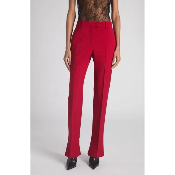 Alexander McQueen Pleated Straight Leg Wool Trousers