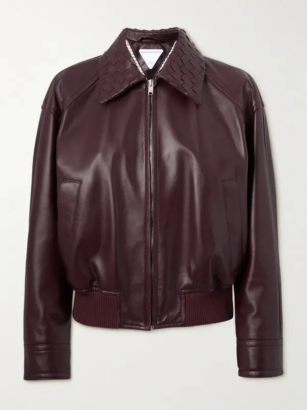 Bottega Veneta Intrecciato Leather Jacket - Red