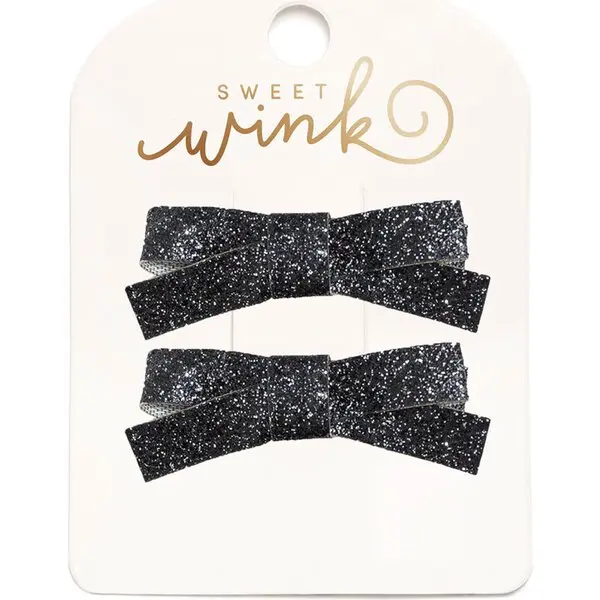 SWEET WINK Glitter Bow Clip Set - Black