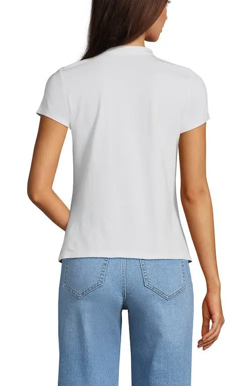 LANDS' END Short Sleeve Pintuck Button Top - White