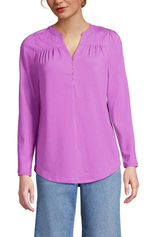 LANDS' END Long Sleeve Jersey Tunic Top - Aster Pink