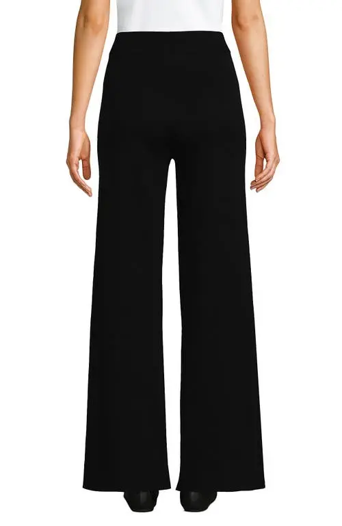 LANDS' END Fine Gauge Cotton Wide-leg Knit Pants - Black