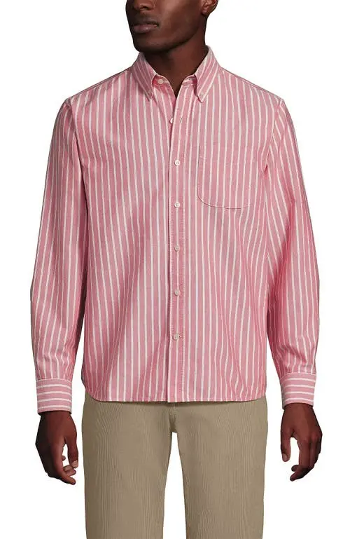 LANDS' END Traditional Fit Comfort-first Sail Rigger Oxford Shirt - Pale Compass Red Stripe