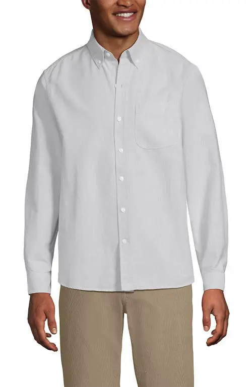 LANDS' END Traditional Fit Comfort-first Sail Rigger Oxford Shirt - Pale Light Gray Heather
