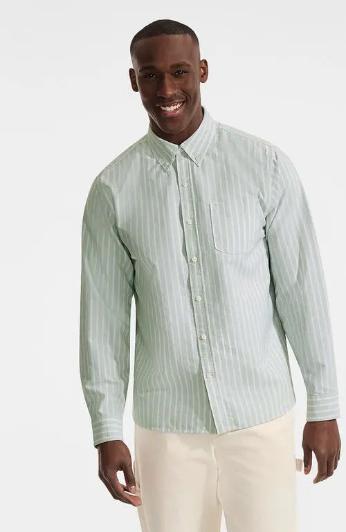 LANDS' END Traditional Fit Comfort-first Sail Rigger Oxford Shirt - Pale Marsh Water Stripe