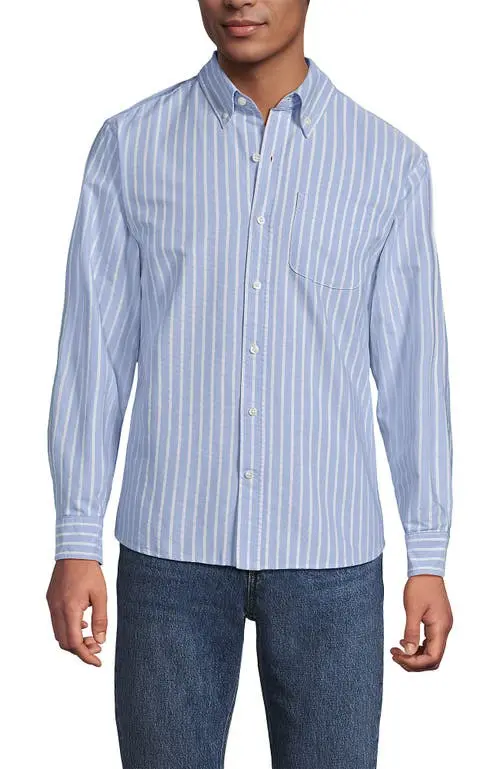 LANDS' END Traditional Fit Comfort-first Sail Rigger Oxford Shirt - Soft French Blue Stripe