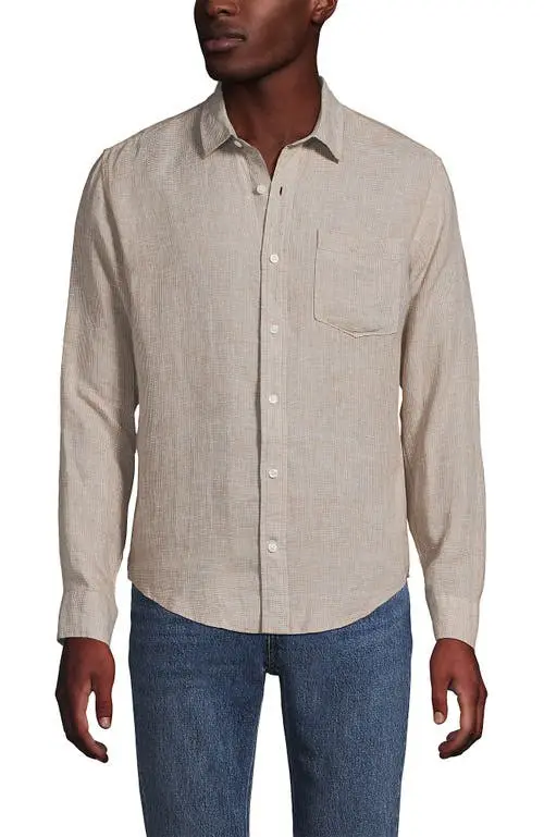 LANDS' END Long Sleeve Linen Shirt - Pale Desert Tan