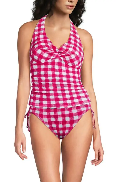 LANDS' END Twist Halter Tankini Top - Azalea Pink Gingham Pique