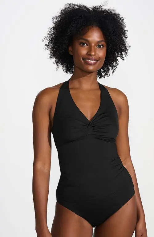 LANDS' END Twist Halter Tankini Top - Black