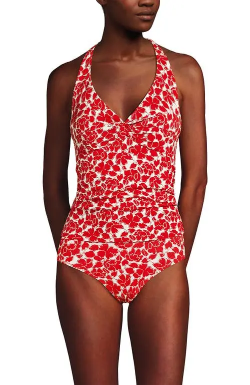 LANDS' END Twist Halter Tankini Top - Daylily Red Tossed Floral
