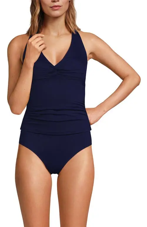 LANDS' END Twist Halter Tankini Top - Deep Sea Navy