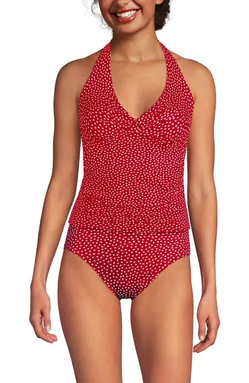 LANDS' END Twist Halter Tankini Top - Red Mini Dot