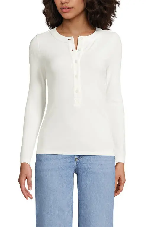 LANDS' END Drapey Rib Skimming Long Sleeve Henley - Ivory