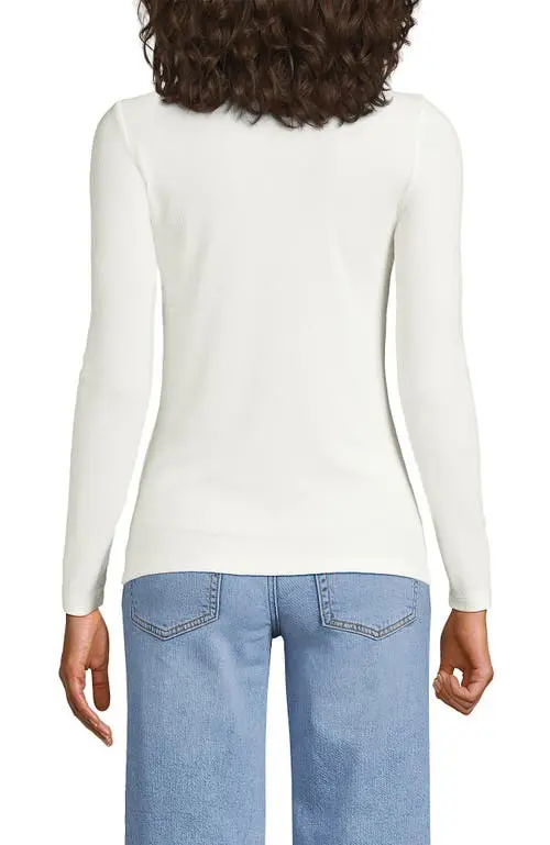 LANDS' END Drapey Rib Skimming Long Sleeve Henley - Ivory