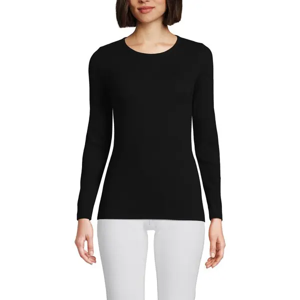 LANDS' END Cotton Ribbed Long Sleeve T-shirt - Black