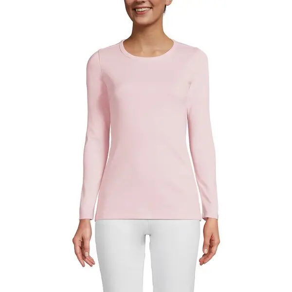 LANDS' END Cotton Ribbed Long Sleeve T-shirt - Simply Pink