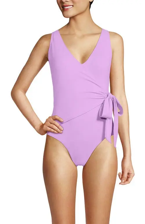 LANDS' END Chlorine Resistant Side Tie Wrap One Piece Swimsuit - Wild Lilac