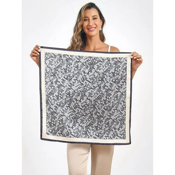 SILKSILKY Pure Silk Printed Square Scarf - Black