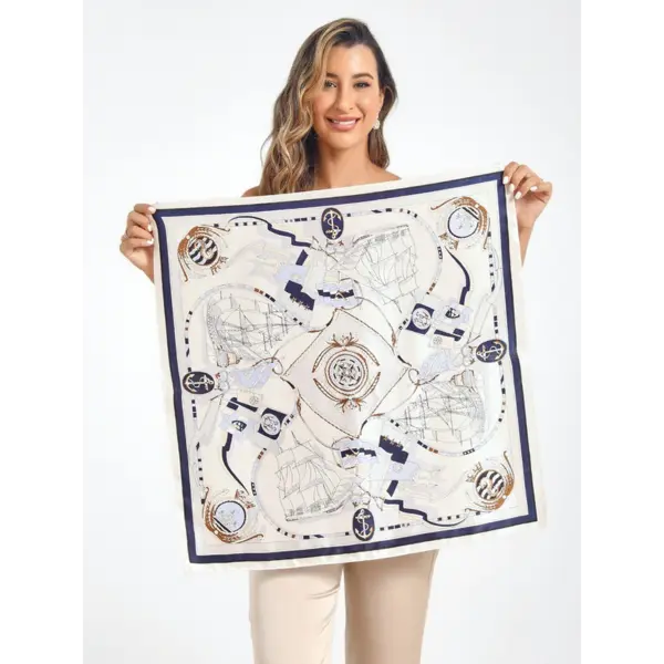 SILKSILKY Pure Silk Printed Square Scarf - Darkblue