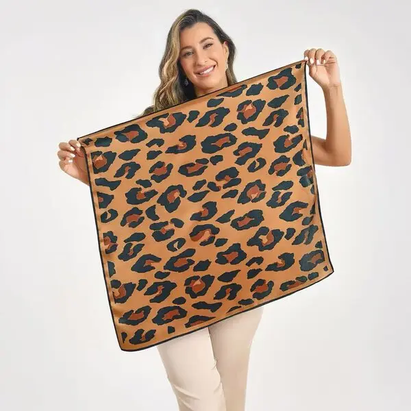 SILKSILKY Pure Silk Printed Square Scarf - Leopard