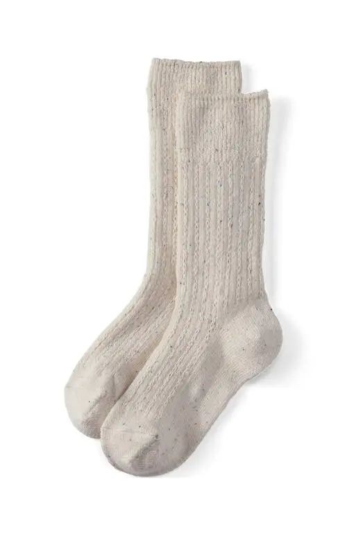 LANDS' END Marl Crew Socks - Ivory Multi Donegal