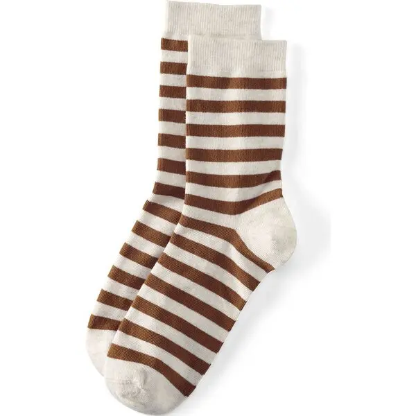 LANDS' END Novelty Crew Socks - Brown Stripe