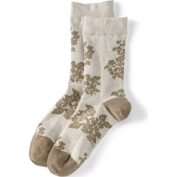 LANDS' END Novelty Crew Socks - Ivory/champagne Floral