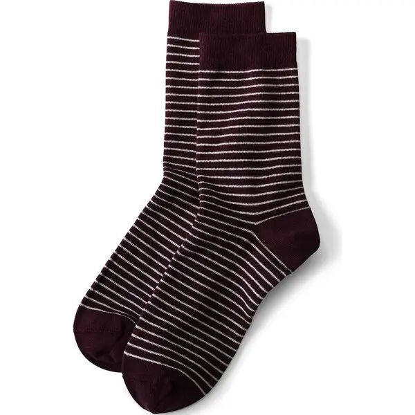 LANDS' END Novelty Crew Socks - Lush Burgundy Stripe