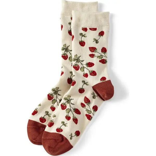 LANDS' END Novelty Crew Socks - Red Strawberry/ivory