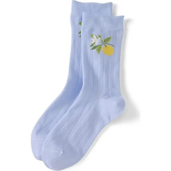 LANDS' END Novelty Crew Socks - Sky Blue/yellow Citrus