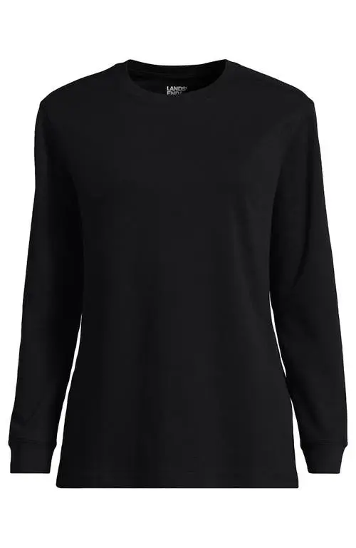 LANDS' END Long Sleeve Cotton Interlock Crew T-shirt - Black