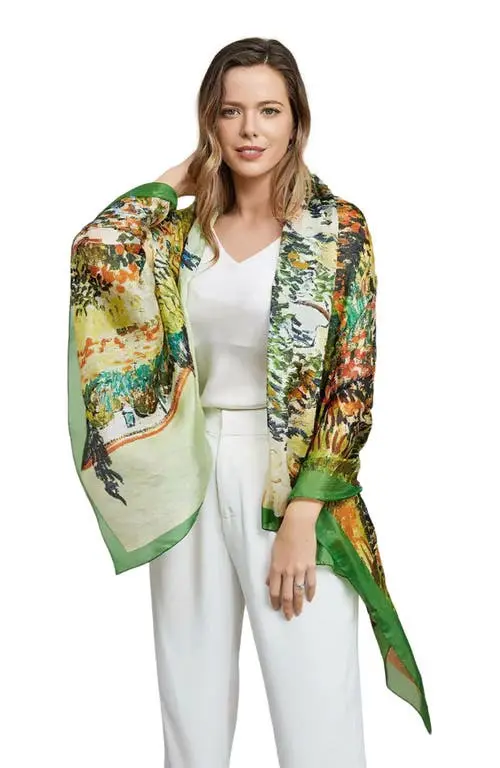 SILKSILKY Pure Silk Oil Painting Rectangle Scarf