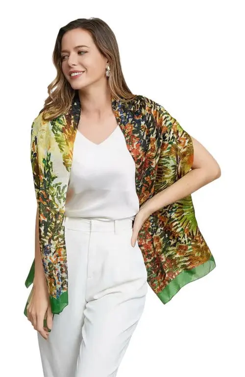 SILKSILKY Pure Silk Oil Painting Rectangle Scarf
