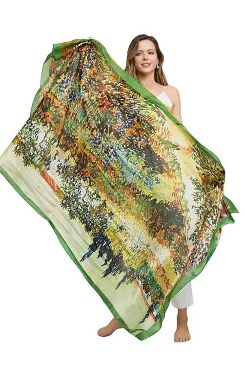 SILKSILKY Pure Silk Oil Painting Rectangle Scarf