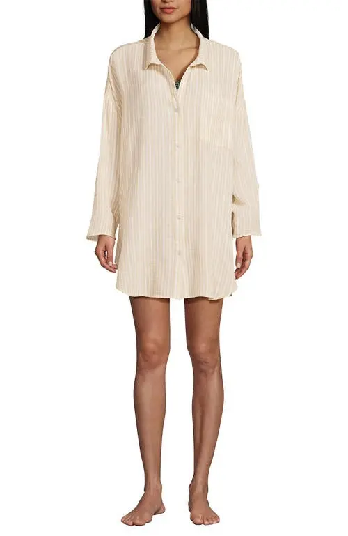 LANDS' END Oversized Gauze Button-front Shirt - White