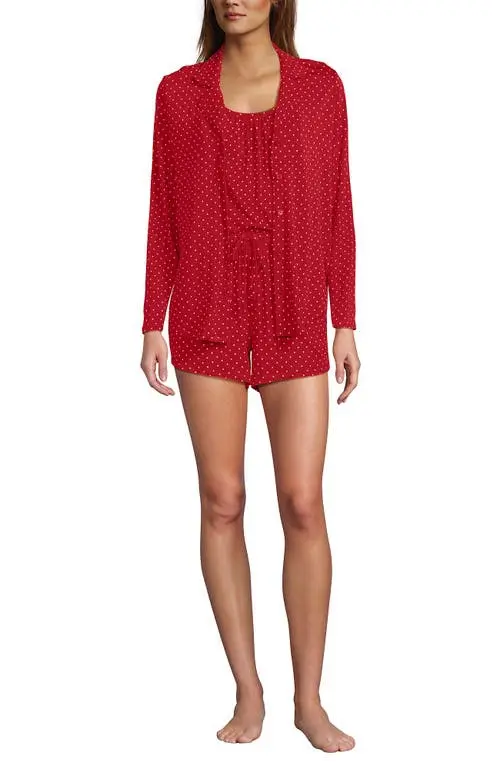 LANDS' END Cooling 3 Piece Pajama Setlong Sleeve Top Cami And Shorts - Compass Red Pin Dot