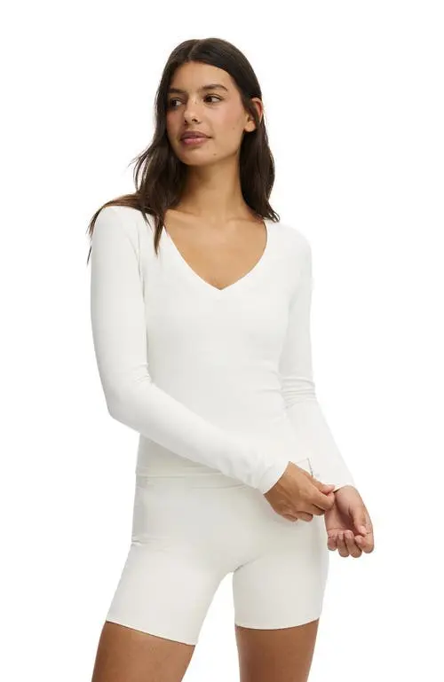 Cotton:on Active Ultra Soft Plunge Front Long Sleeve - Coconut Milk