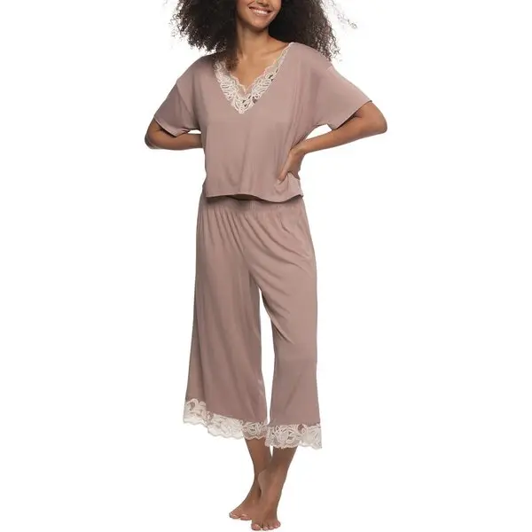 Felina Amelie Crop Pajamas - Dry Petal