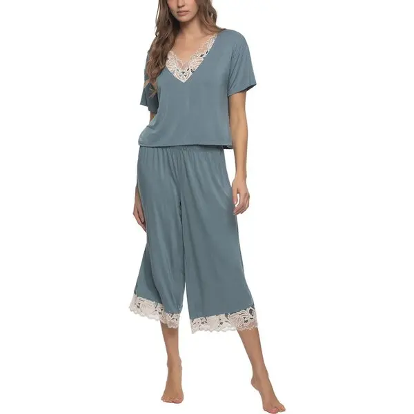 Felina Amelie Crop Pajamas - Stormy Blue
