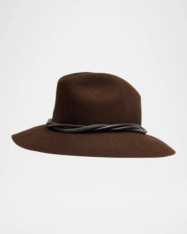 Brunello Cucinelli Rabbit Felt Fedora With Monili Trim - Dark Brown