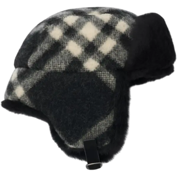 Burberry Check Wool Trapper Hat - Black