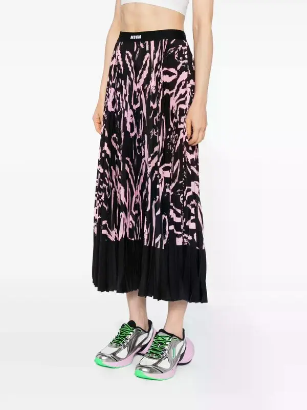 MSGM Printed Pleated Skirt - Black