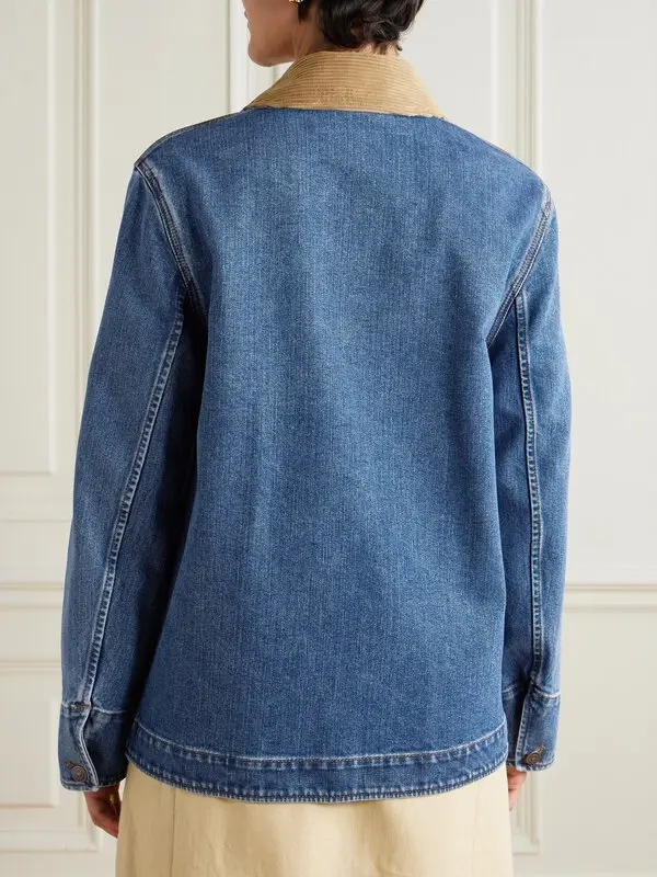 Loro Piana Dean Denim And Silk Jacket With Corduroy Collar