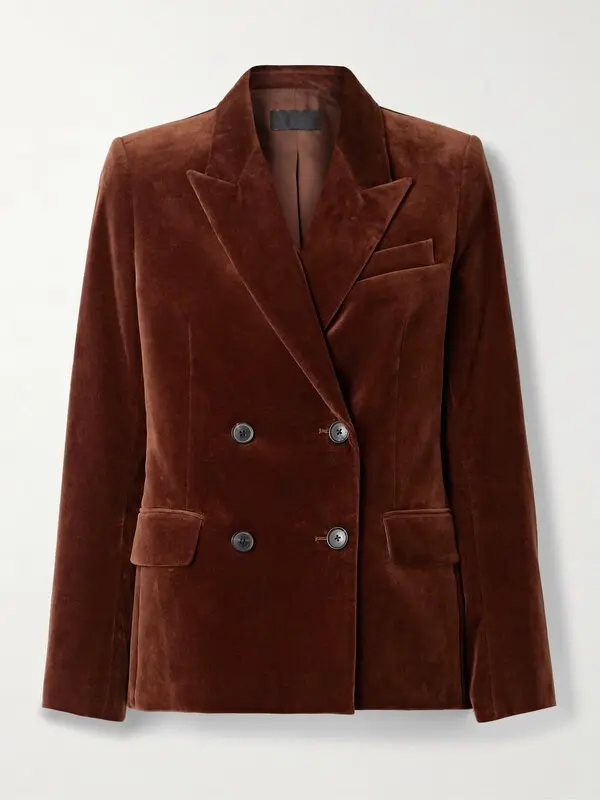 NILI LOTAN Veda Double-breasted Cotton-blend Velvet Blazer - Brown