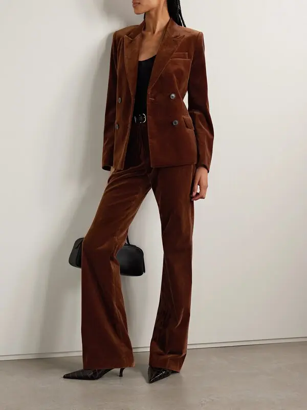 NILI LOTAN Veda Double-breasted Cotton-blend Velvet Blazer - Brown