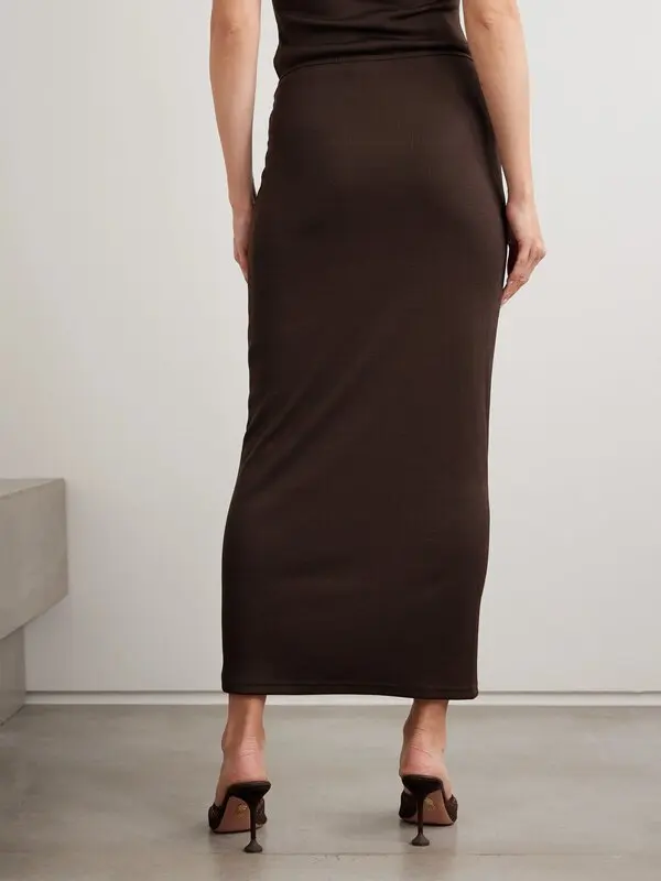 Christopher Esber Mineral Stone Embellished Ruched Ribbed Jersey Midi Skirt