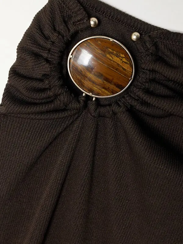 Christopher Esber Mineral Stone Embellished Ruched Ribbed Jersey Midi Skirt