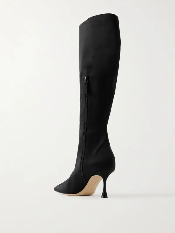 Manolo Blahnik Menki Knee High Embroidered Satin Boots